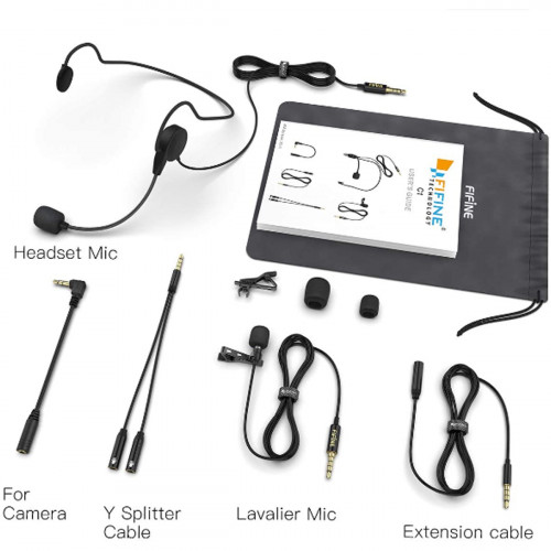 Fifine C1 Lavalier Lapel Headset Microphone with 3.5 mm Jack - Black