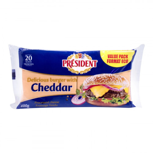 President Burger Slice Cheddar Cheese 20s 400g President Burger Slice Cheddar Cheese 20s 400g